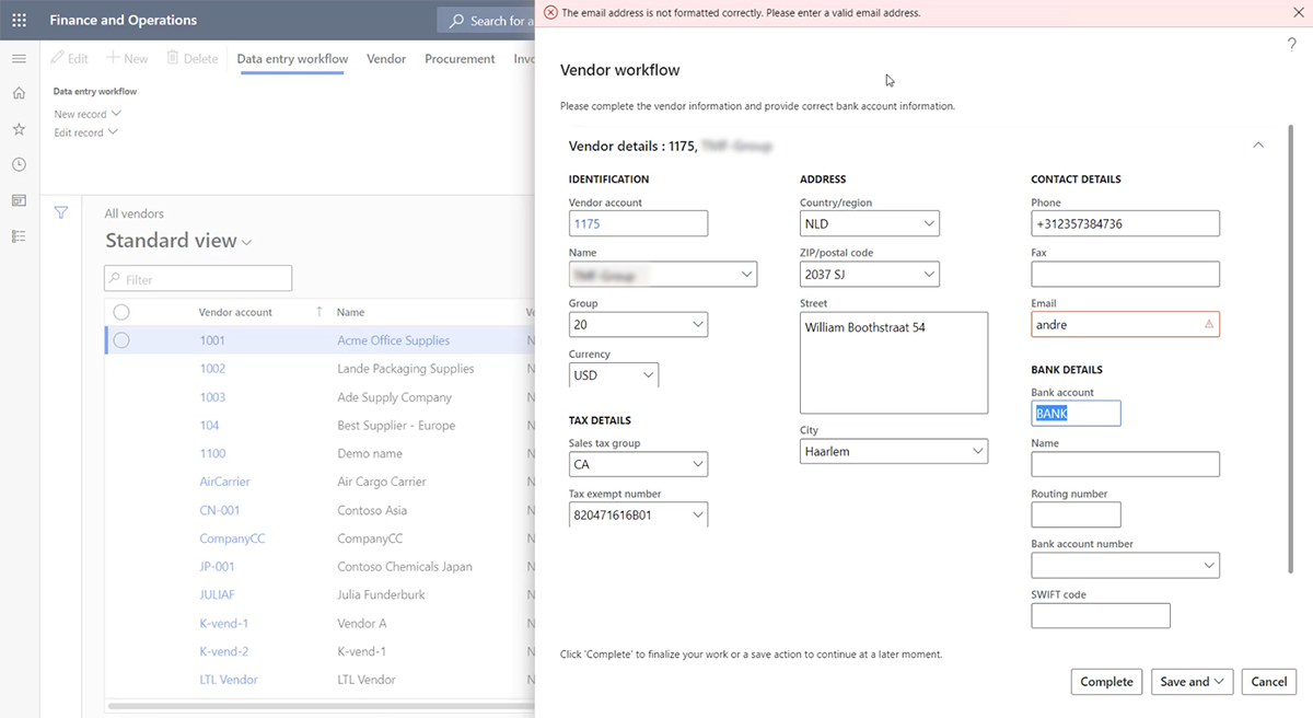 Master Data Management for Microsoft Dynamics Vendor Record Creation